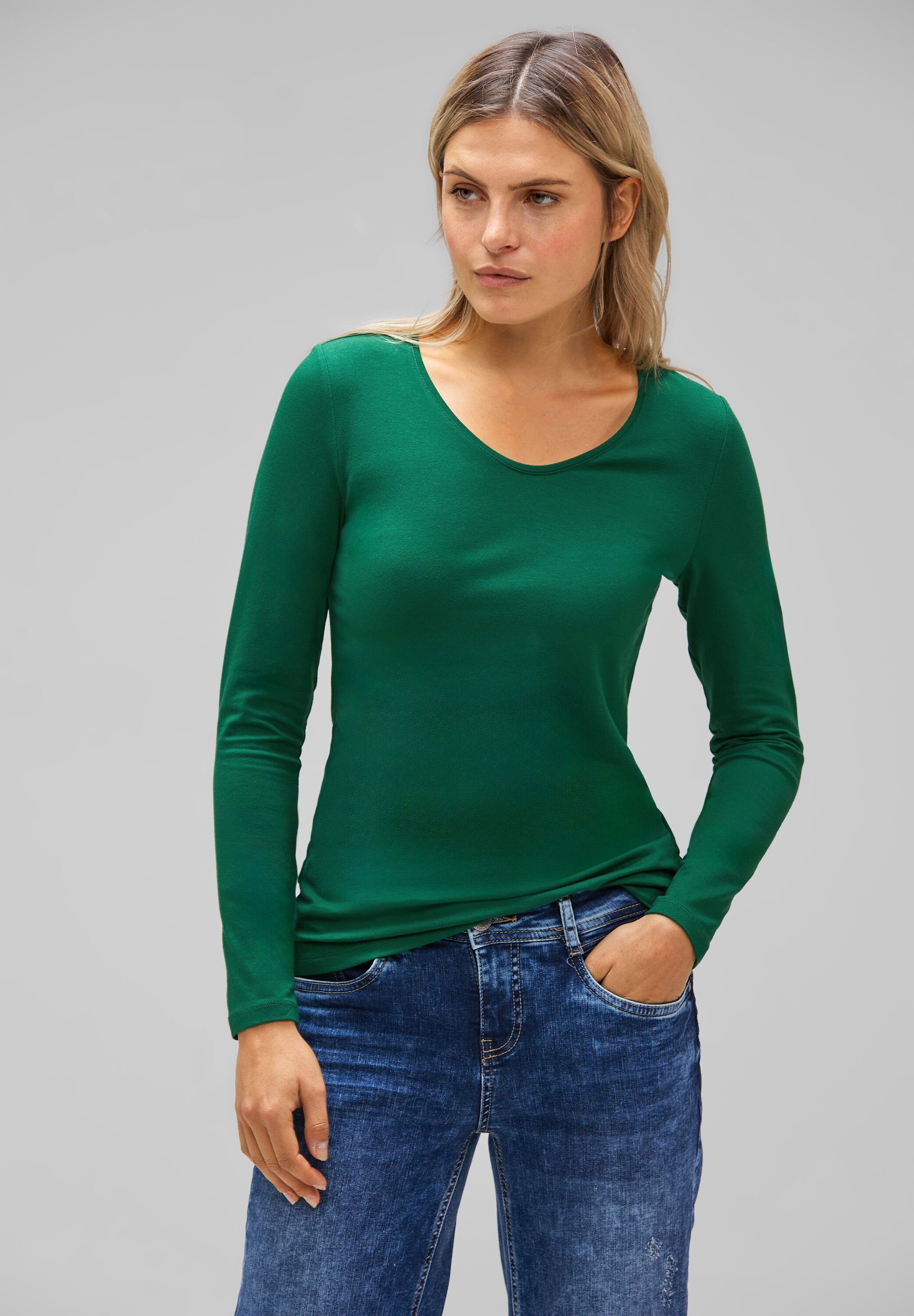 Street One Langarmshirt Mit Abgerundetem V Ausschnitt Abgerundeter V